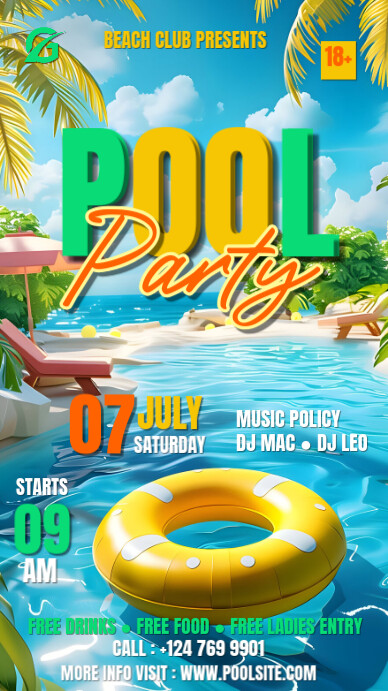 Modèle Blue Illustrative Pool Party Instagram Story | PosterMyWall