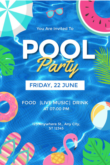 Blue Illustrative Pool Party Poster Template | PosterMyWall