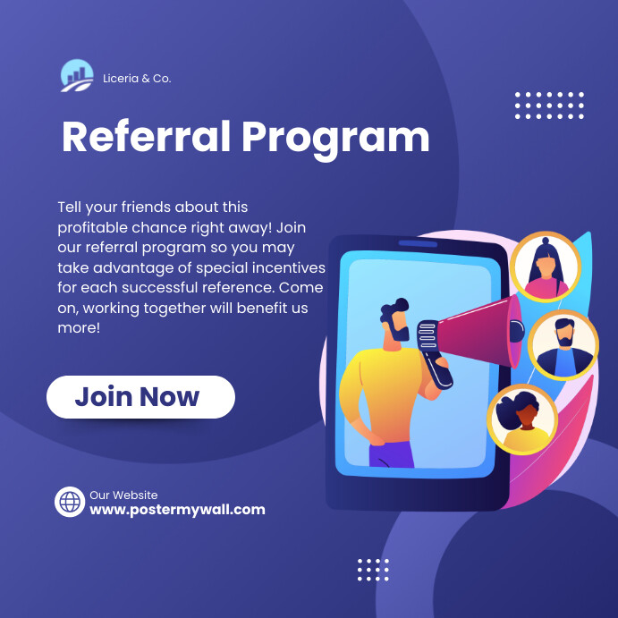 Blue Illustrative Referral Program Instagram Template | PosterMyWall