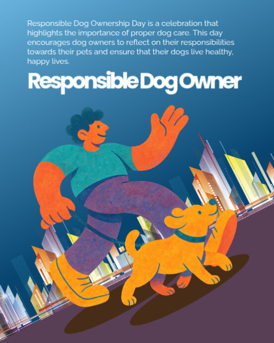 Blue Illustrative Responsible Dog Owner Day Instagram Portrait Template ...