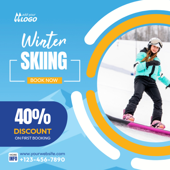 Blue Illustrative Ski Lodge Poster Instagram Post Template | PosterMyWall