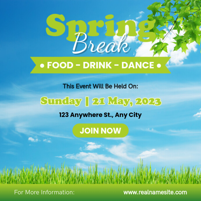 Blue Illustrative Spring Break Instagram Post Template | PosterMyWall