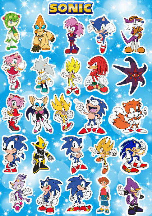 Plantilla de Blue Illustrative Stickers Para Decorar De Sonic A4 | PosterMyWall