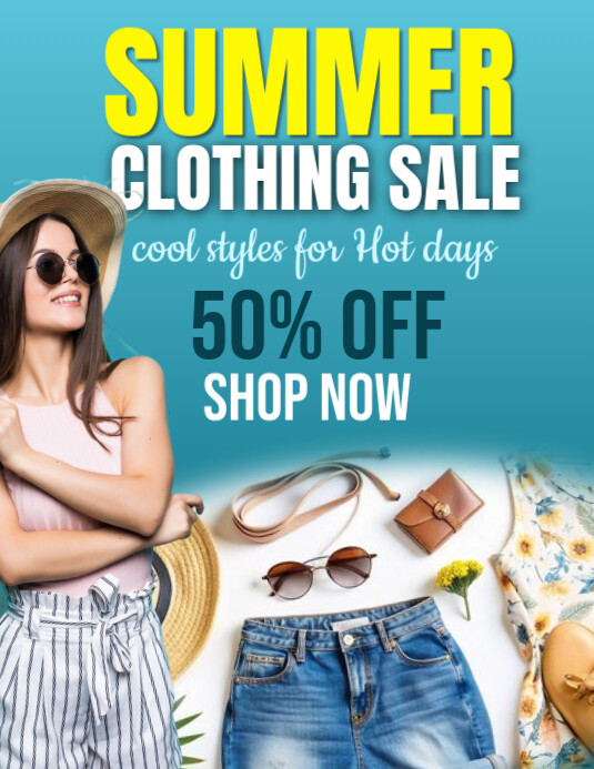 Blue Illustrative Summer Clothing Sale Flyer (us Letter) Template ...