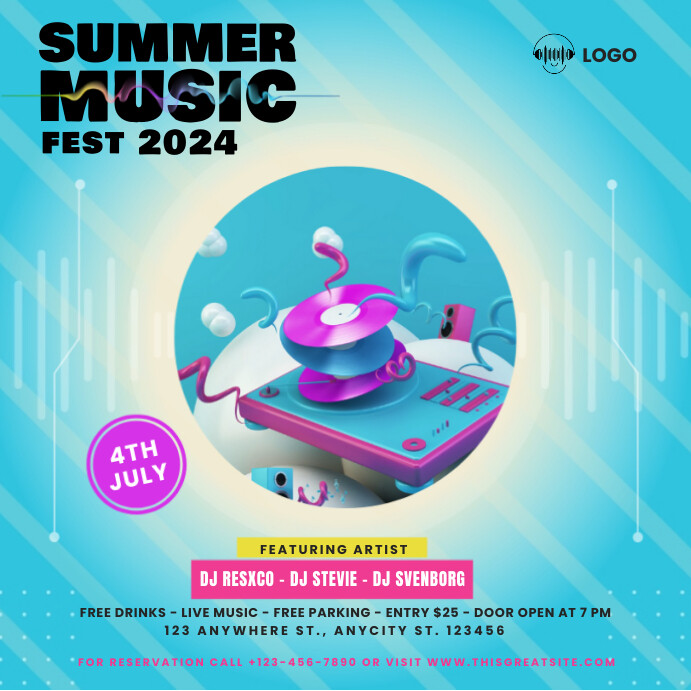 Blue Illustrative Summer Music Fest Design I Templat | PosterMyWall