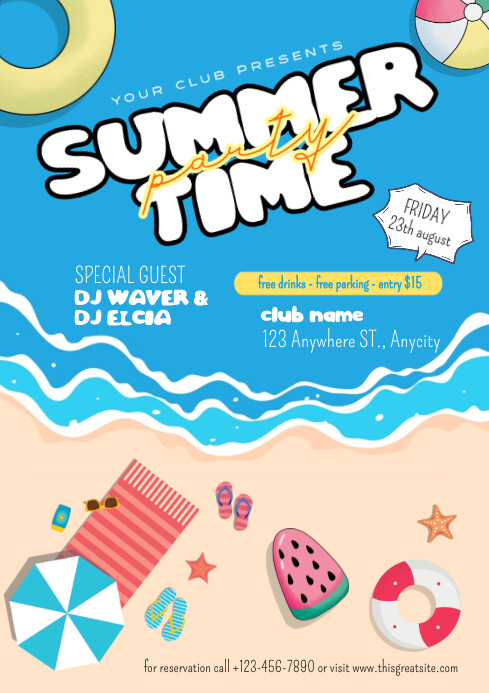 Copy of Blue Illustrative Summer Party time A4 | PosterMyWall