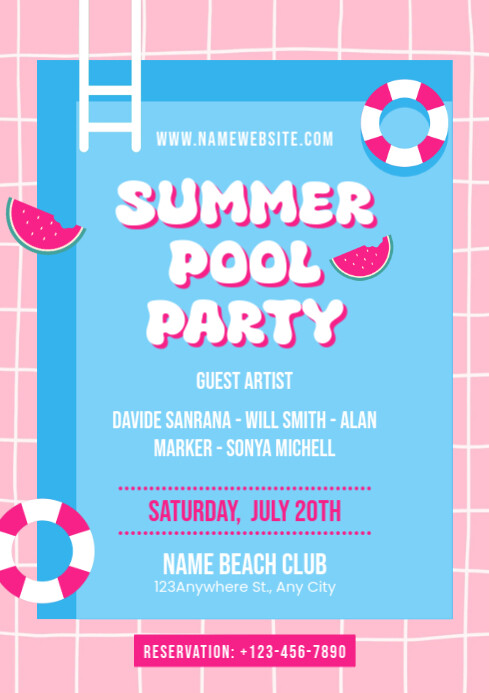 Blue Illustrative Summer Pool Party Flyer A4 Template | PosterMyWall