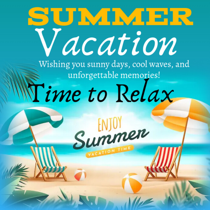 Blue Illustrative Summer Vacation Card Instagram Post Template ...