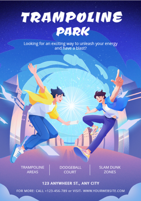 Blue Illustrative Trampoline Park Advertising Flyer Template A4 ...