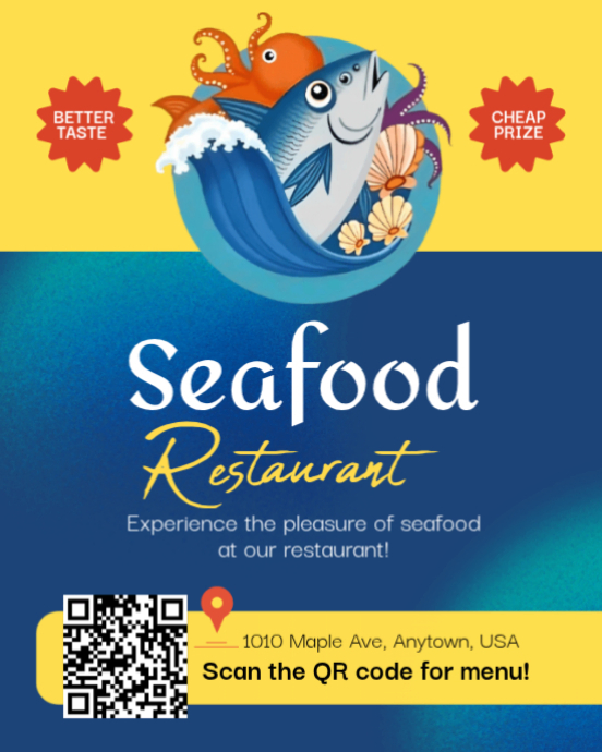Blue Illustrative Vibrant Seafood Restaurant Promo Flyer Template ...