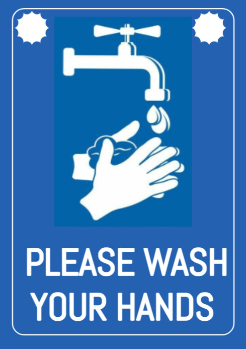 Blue Illustrative Wash Your Hands Sign Board A4 Template | PosterMyWall