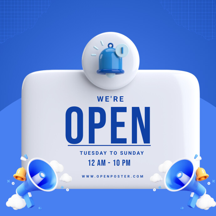 Blue Illustrative We're Open Instagram Post Template | PosterMyWall