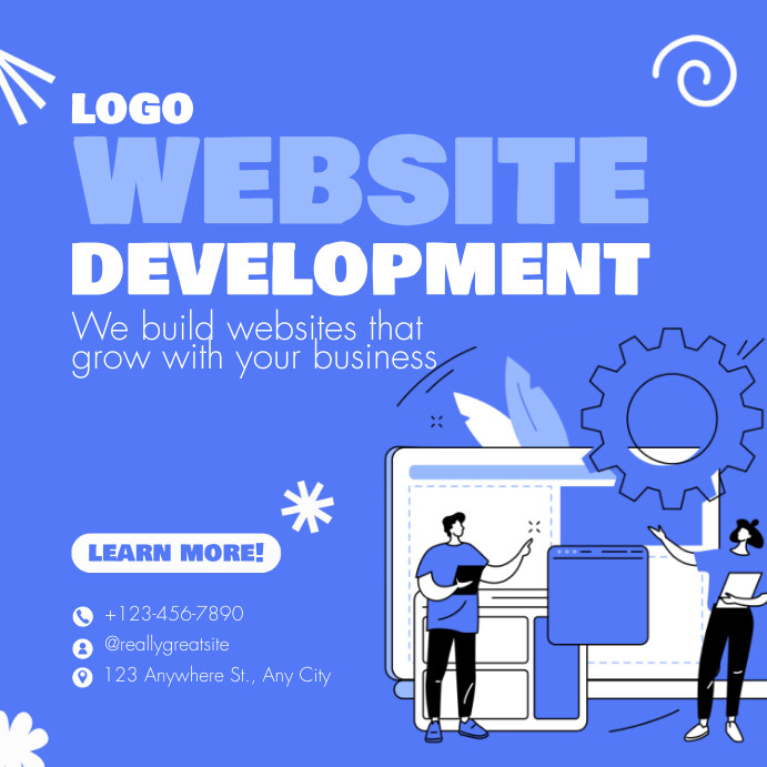 Blue Illustrative Website Development Faceboo Template | PosterMyWall