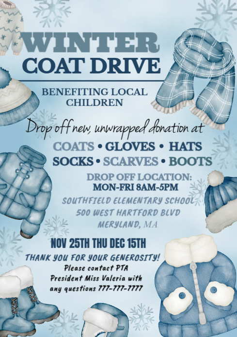 Blue Illustrative Winter Coat Drive A4 Template | PosterMyWall