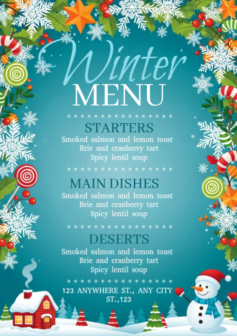 Blue Illustrative Winter Menu A4 Template | PosterMyWall
