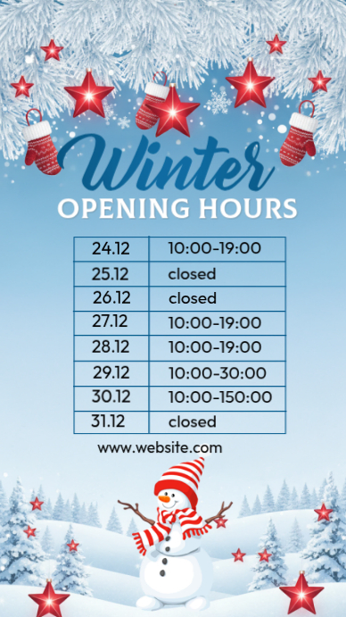 Blue Illustrative Winter Opening Hours Template Instagram Story ...