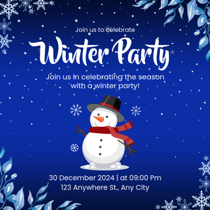 Blue Illustrative Winter Party Instagram Post Template | PosterMyWall