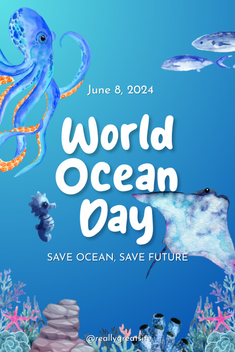 Blue Illustrative World Ocean Day Poster Template | PosterMyWall
