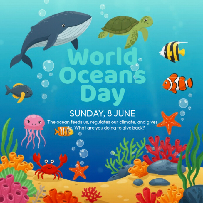 Plantilla de Blue Illustrative World Oceans Day Instagram Post ...