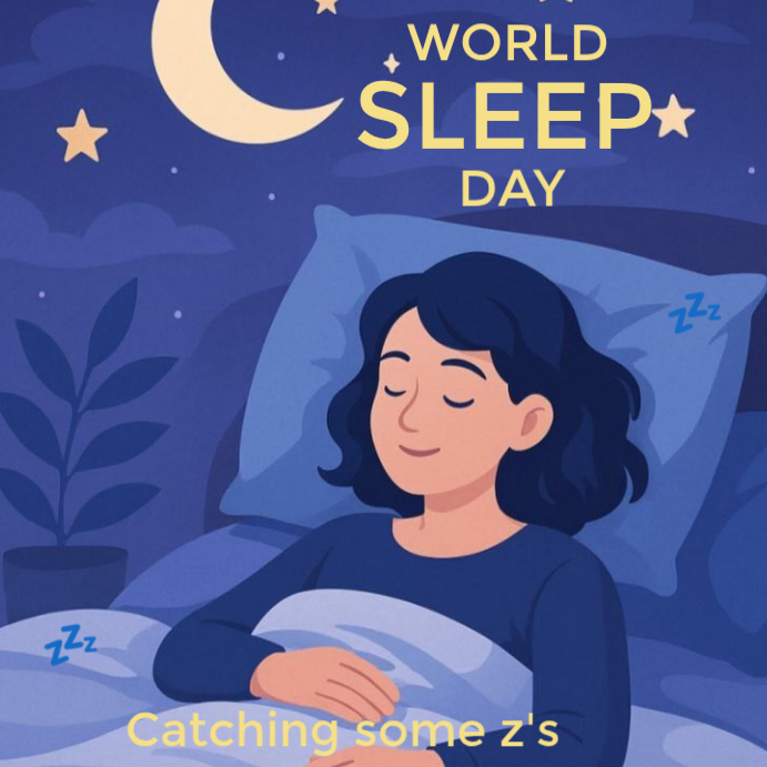 Blue Illustrative World Sleep Day Instagram Post Template | PosterMyWall