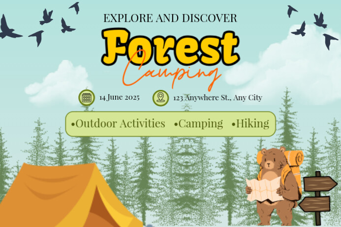 Blue Ilustratif Forest Camping Poster Template | PosterMyWall