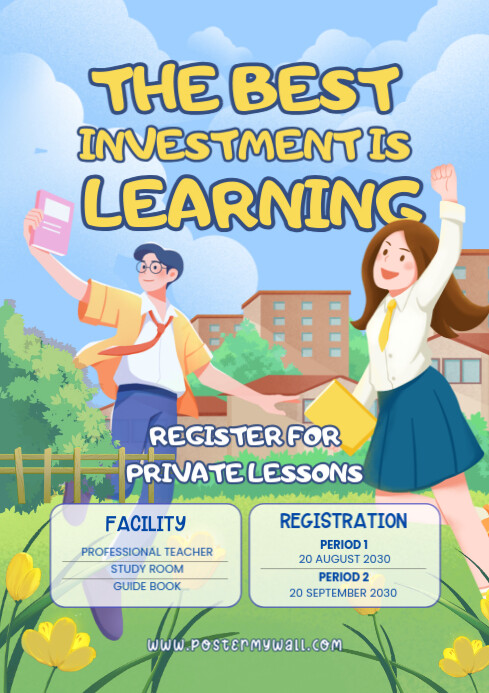 Blue Ilustratif Private Lesson A4 Template | PosterMyWall