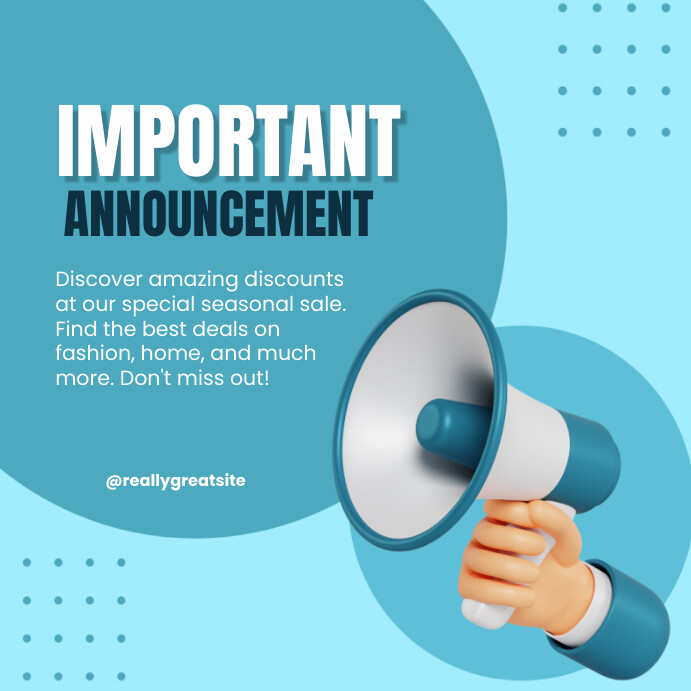 Blue Important Announcement Instagram Post Templat | PosterMyWall