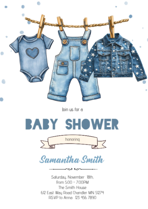 Plantilla de Blue jean baby shower invitation | PosterMyWall