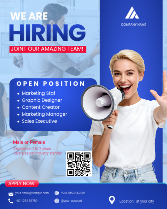 Blue Job Recruitment Instagram Portrait Template | PosterMyWall