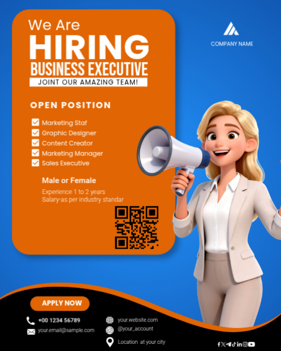 Blue Job Recruitment Instagram Portrait Template | PosterMyWall