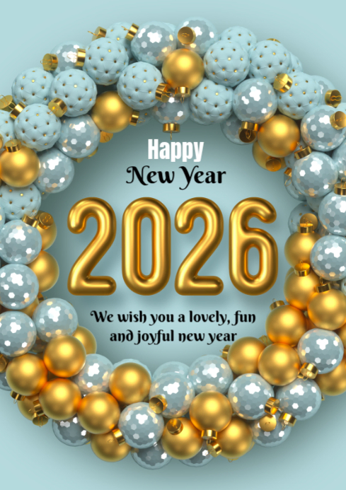 Blue Joyful 2026 Happy New Year Greetings Online Design Flyer/template ...