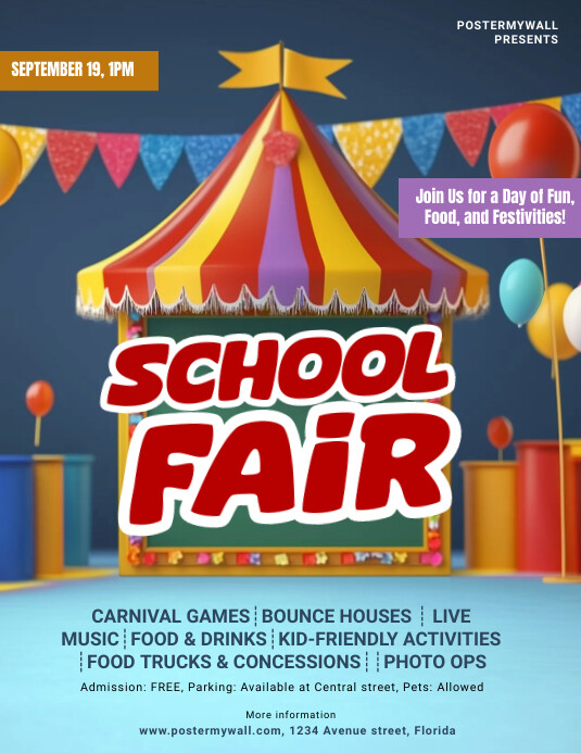 Blue Joyful 3d School Fair Flyer (us Letter) Template | PosterMyWall