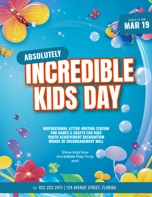 Blue Joyful Absolutely Incredible Kids Day Event Flyer (us Letter ...