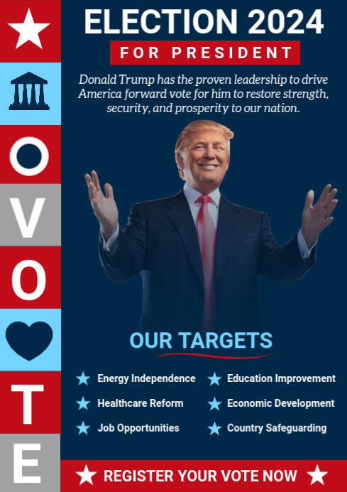 Blue Joyful American Election 2024 A4 Template | PosterMyWall