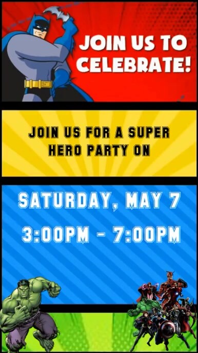 Blue Joyful Avengers Super Hero Birthday Invi Template | PosterMyWall