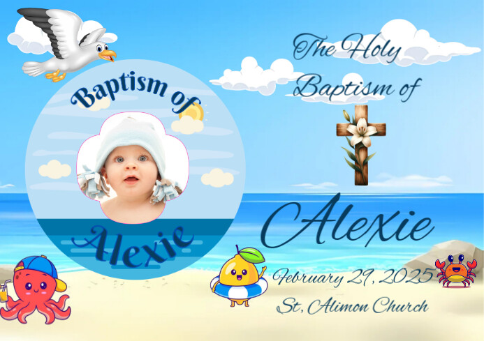 Blue Joyful Baby Baptism Ref Magnet Template A4 เทมเพลต | PosterMyWall