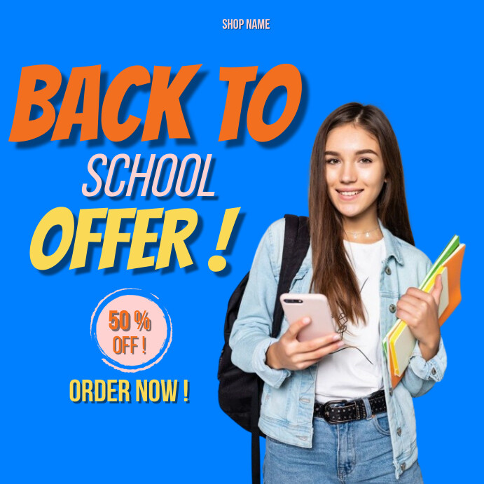Blue Joyful Back To School Offer Instagram Po Template | PosterMyWall