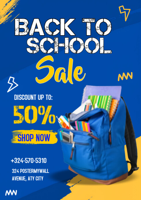 Blue Joyful Back To School Sale Poster A4 Templat | PosterMyWall