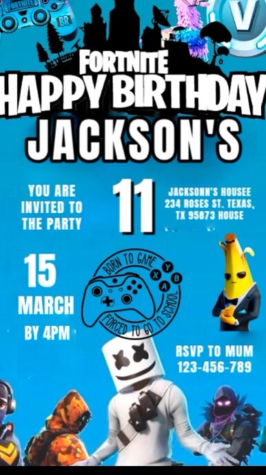 Blue Joyful Battle Royal Birthday Invitation Digital Display (9:16 ...