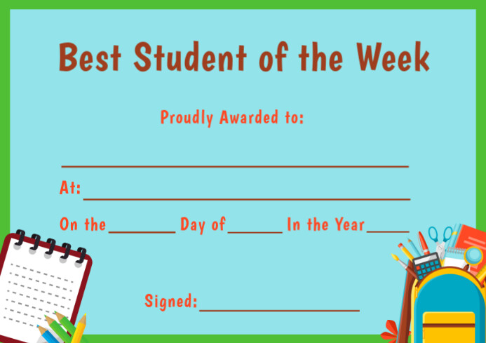 Copy of Blue Joyful Best Student Of The Week Certificate A4 | PosterMyWall