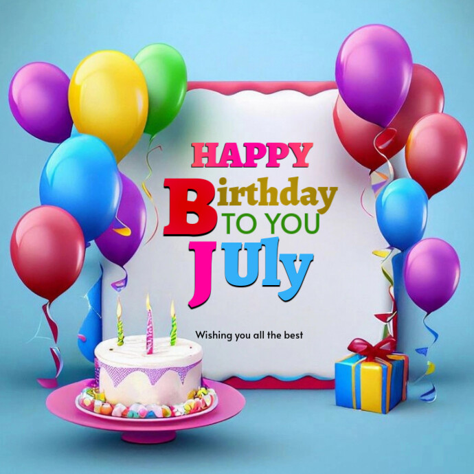 Blue Joyful Birthday Card Logo เทมเพลต | PosterMyWall