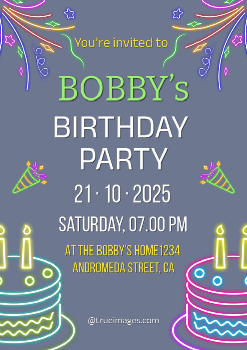 Blue Joyful Birthday Party A4 Template | PosterMyWall