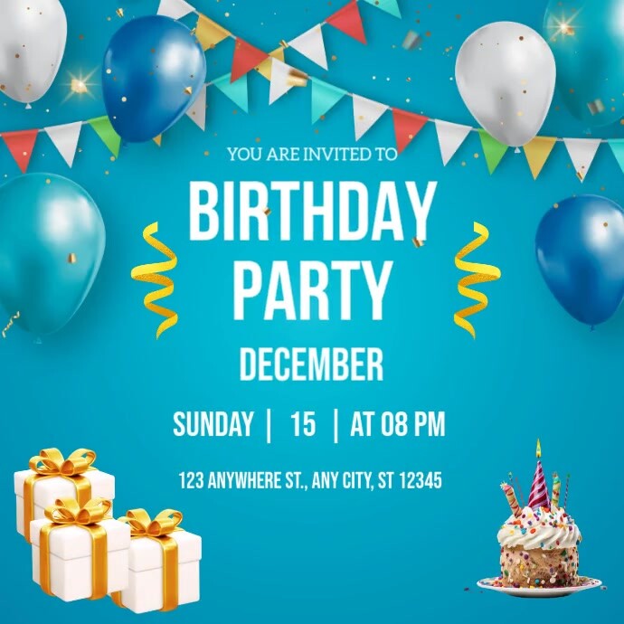 Blue Joyful Birthday Party Invitation Instagram Post Template ...