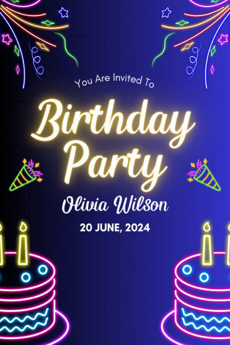 Blue Joyful Birthday Party Invitation Poster Template | PosterMyWall