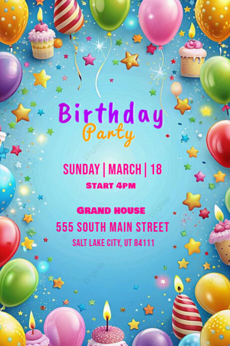 Blue Joyful Birthday Party Poster Template | PosterMyWall