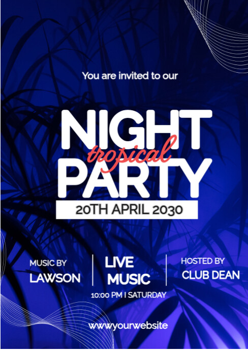 Copy of Blue Joyful Blue Tropical Party Night Club Poster A5 | PosterMyWall