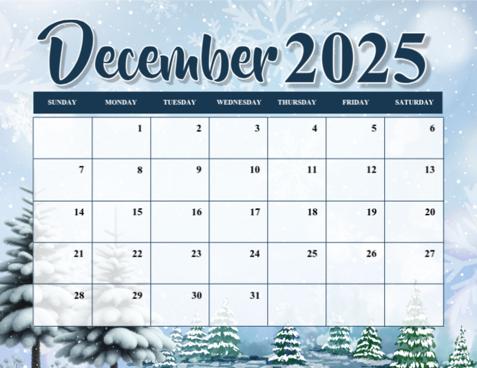 Blue Joyful Calendar December 2025 Flyer (us Letter) Template ...