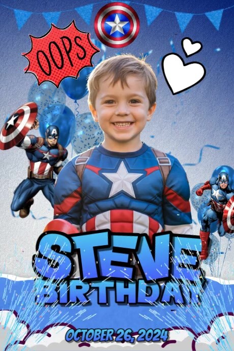 Blue Joyful Captain America Birthday Ref Magnet Poster Template ...