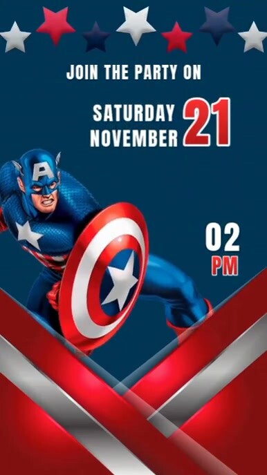 Blue Joyful Captain America Party Invitation Digital Display (9:16 ...