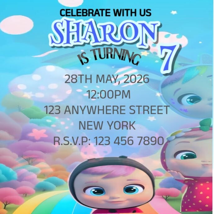 Blue Joyful Cartoon Character Birthday Video Flyer Free Download Square ...